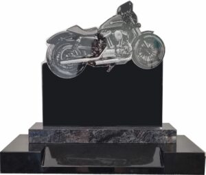 Black Granite Motorbike Headstone on a Matching Base - AIS 042 - Artinstone